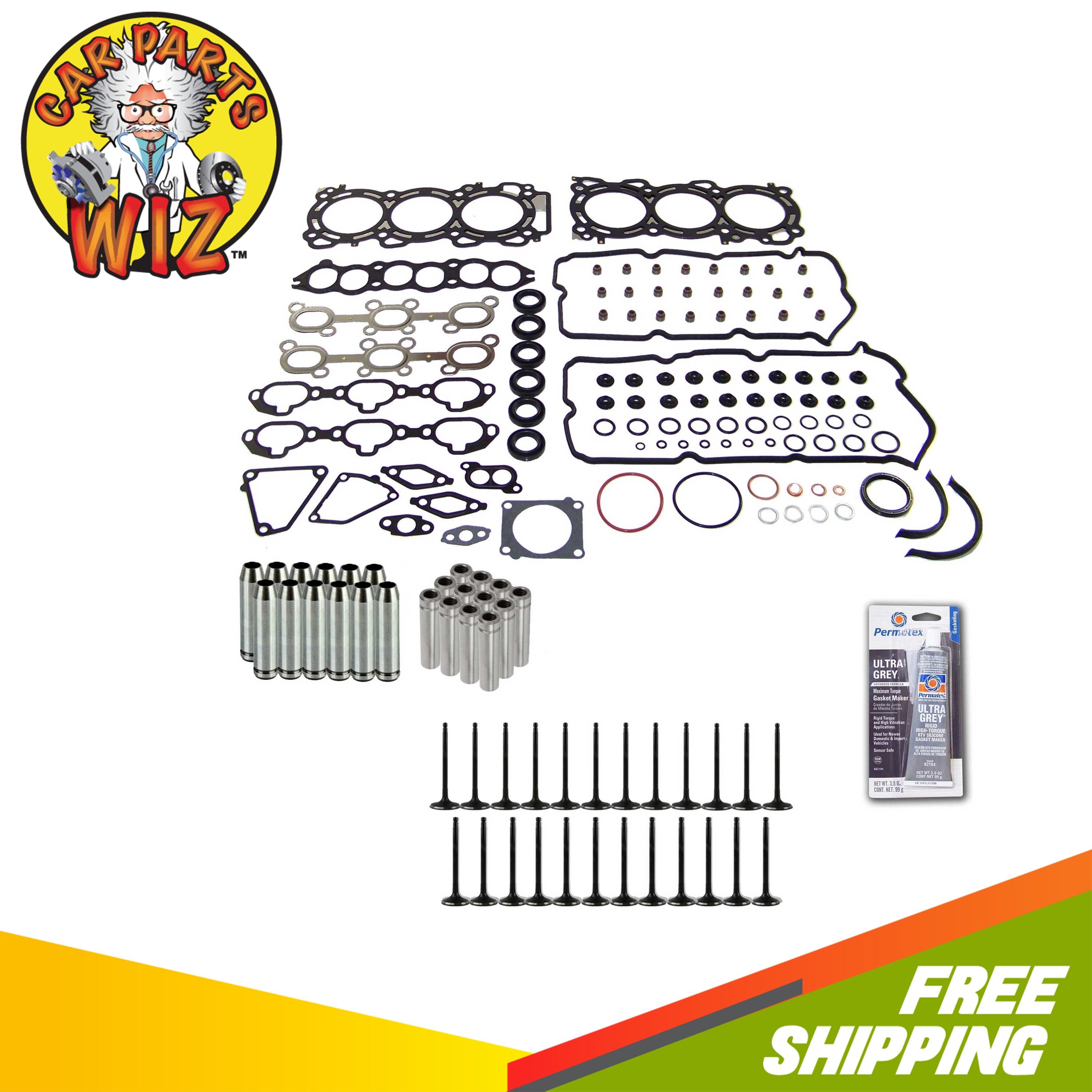 Full Gasket Set Exhaust Intake Valves Guides Fits 95-99 Nissan 3.0L 24v ...