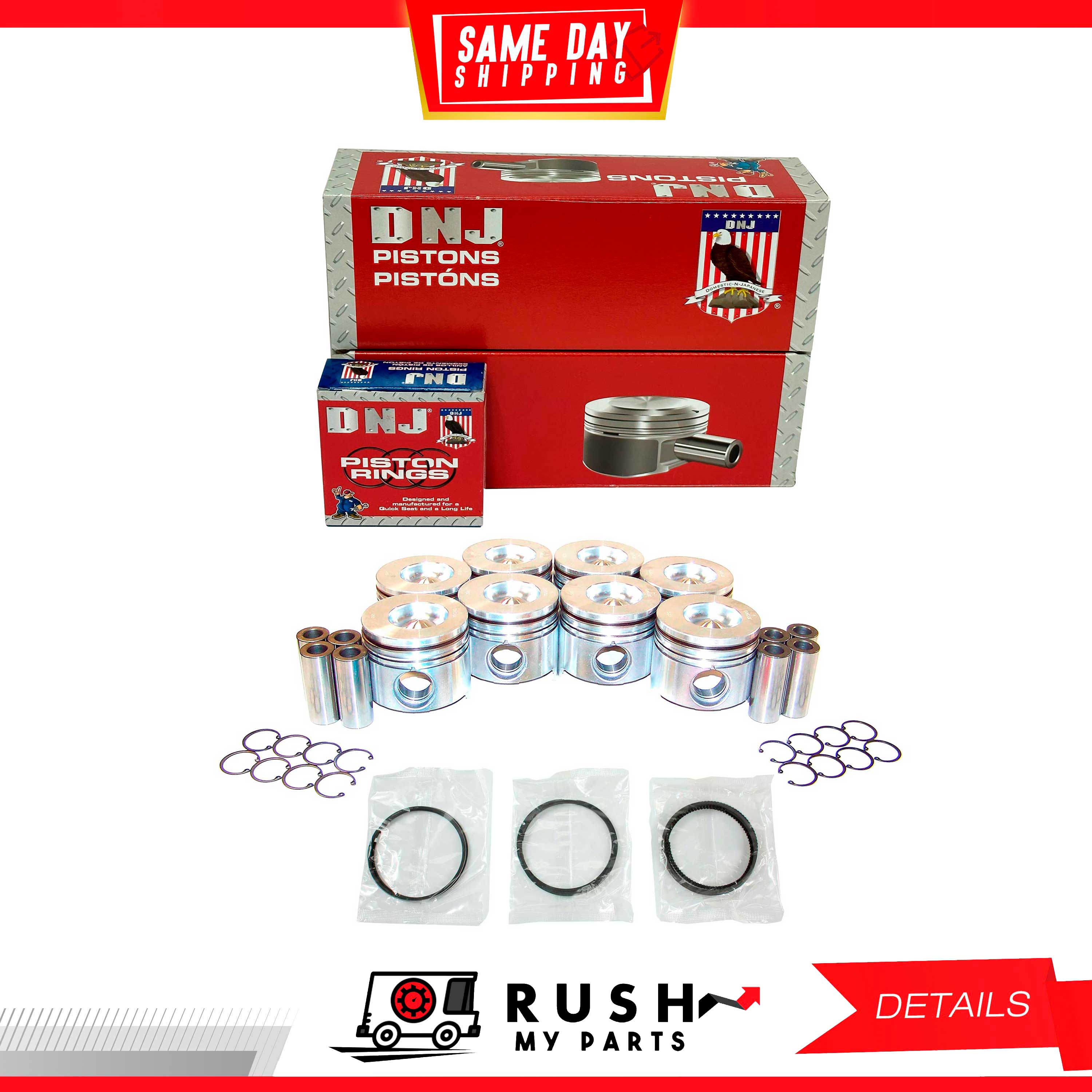 94-03 Piston and Ring Kit For Ford E-350 7.3L V8 OHV 16v DNJ PRK4200 ...
